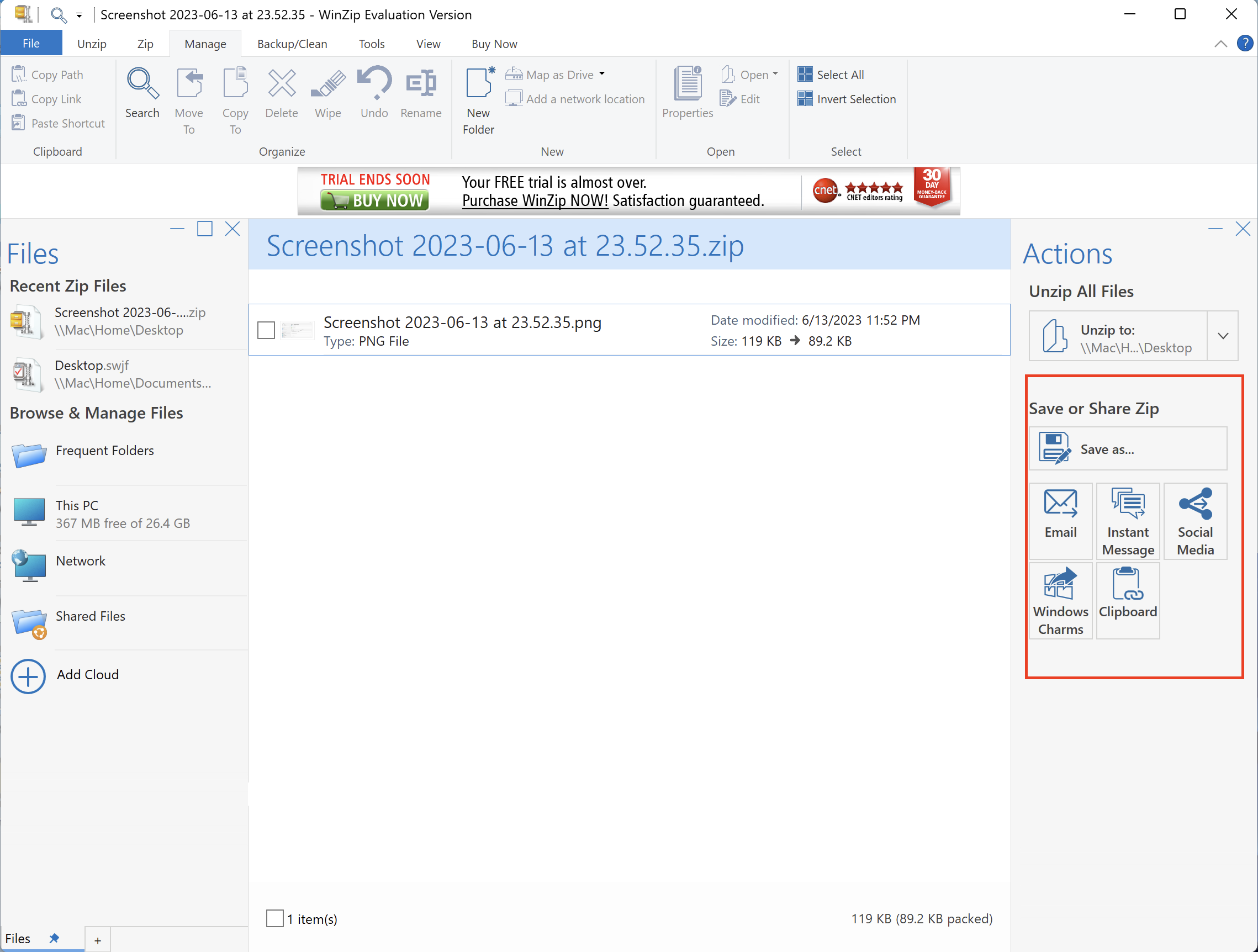 KB Corel: Explore WinZip interface